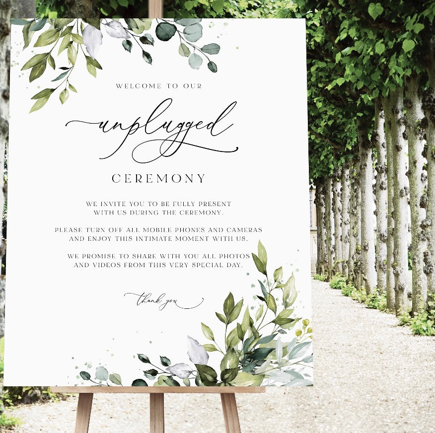 Unplugged Ceremony Watercolour Sign + Floor Easel – Topknot Style Decor